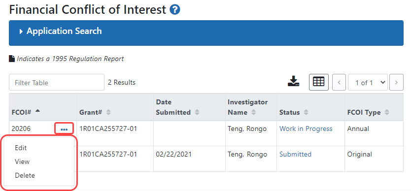 Searching Existing FCOI Reports (Notifications)