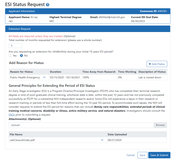 How to Access the Link for Requesting an ESI Extension