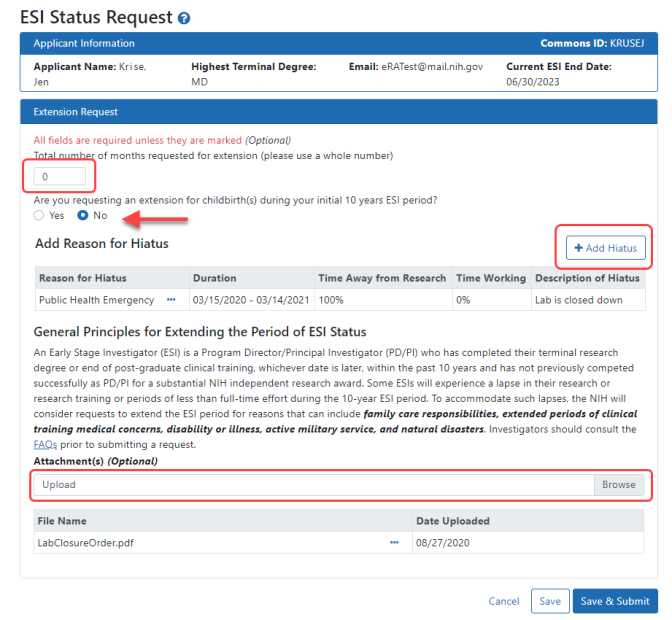 Complete and Submit the ESI Extension Request Form