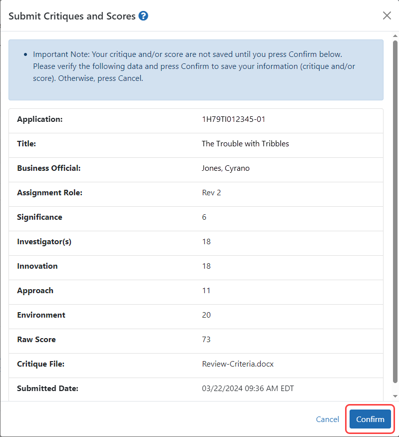 SAMHSA - Submit Critique and Scores for a Reviewer